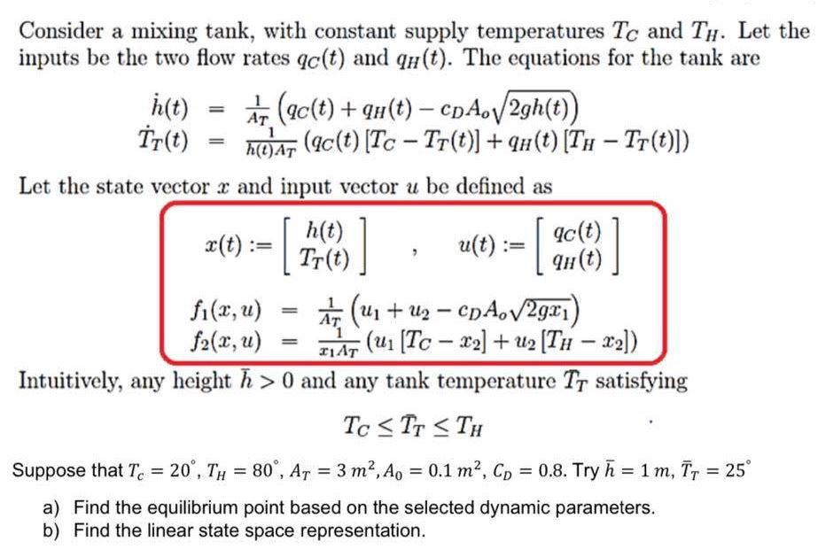 Solved Consider a mixing tank, with constant supply | Chegg.com