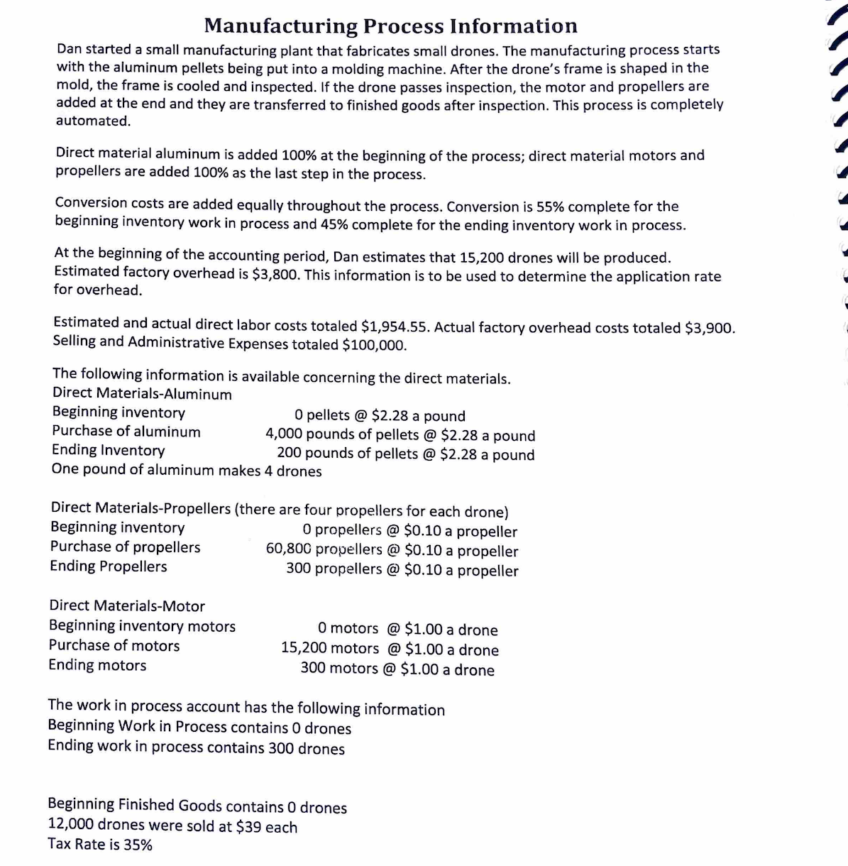 Solved Manufacturing Process Information Dan started a small | Chegg.com