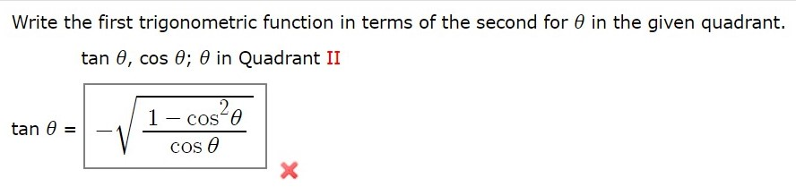 Solved Write the first trigonometric function in terms of | Chegg.com