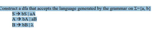 Solved on Σ={a, b} Construct a dfa that accepts the language | Chegg.com