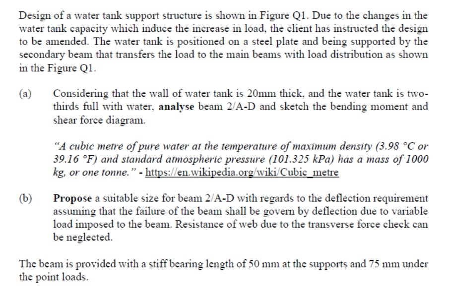 Design of a water tank support structure is shown in | Chegg.com