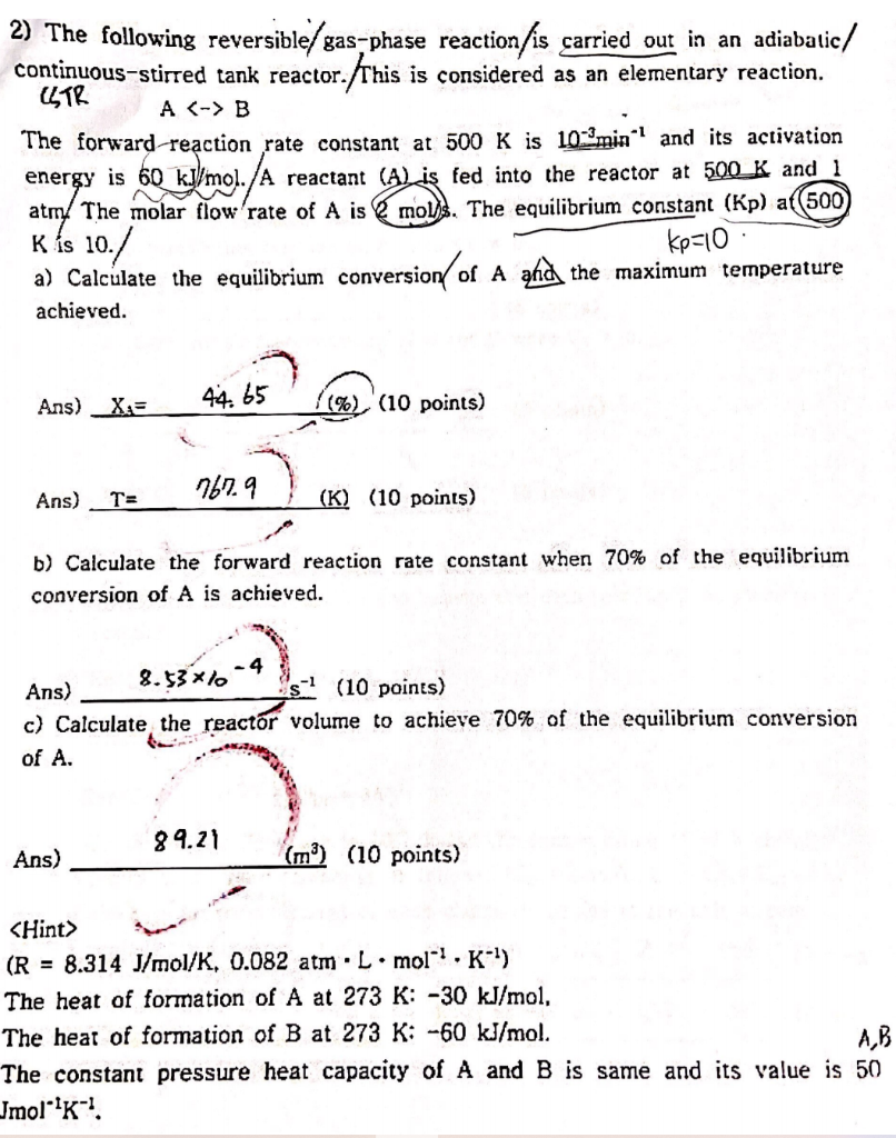 Solved 2) The following reversible/gas-phase reaction/is | Chegg.com