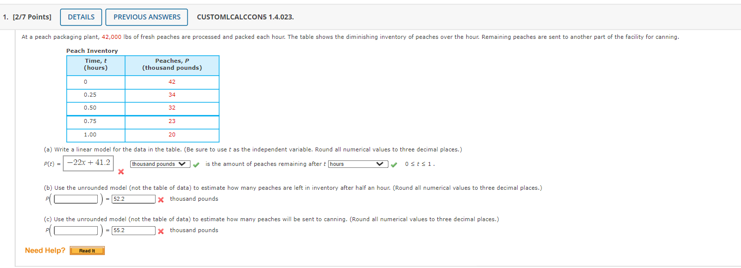 Solved (a) Write a linear model for the data in the table. | Chegg.com