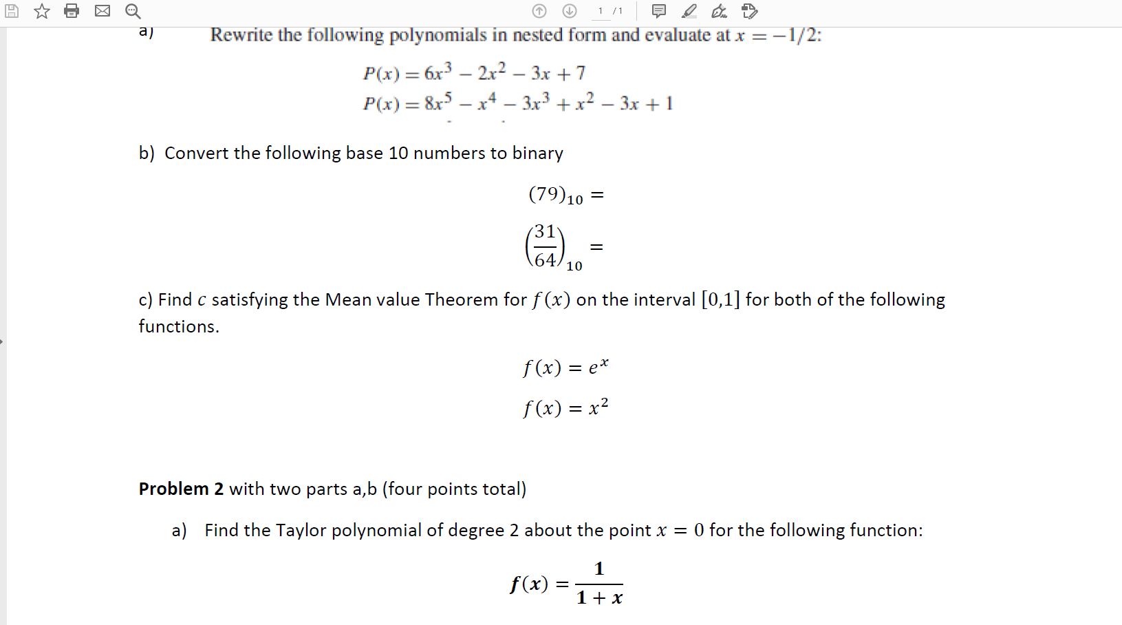 Solved 1 1 A Rewrite The Following Polynomials In Nested