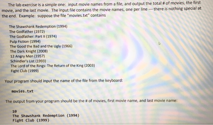 Solved The lab exercise is a simple one: input movie names | Chegg.com
