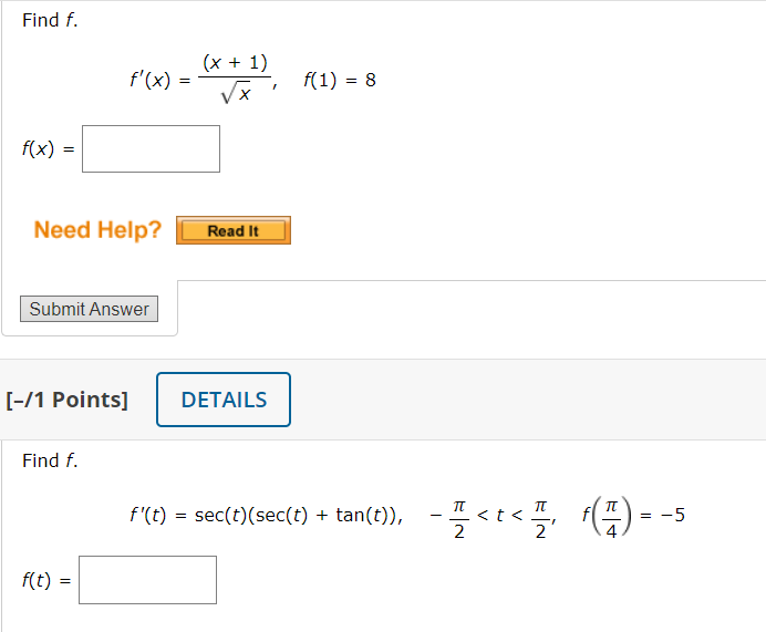 Solved Find f. f′(x)=x(x+1),f(1)=8 f(x)= Find f. | Chegg.com Solved Find f. f′(x)=x(x+1),f(1)=8 f(x)= Find f. | Chegg.com