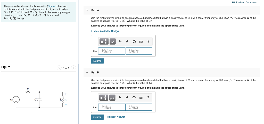 Solved Review Constants Part A The passive bandpass filter | Chegg.com