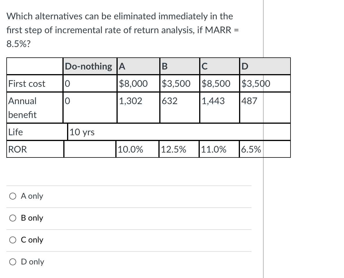 Solved Which alternatives can be eliminated immediately in | Chegg.com