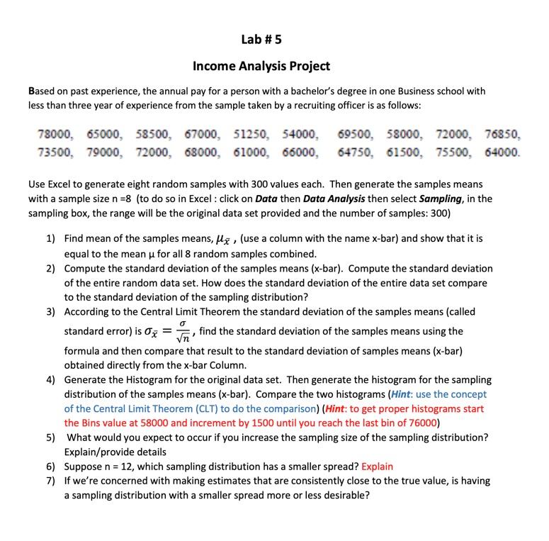 Solved Lab #5 Income Analysis Project Based on past | Chegg.com