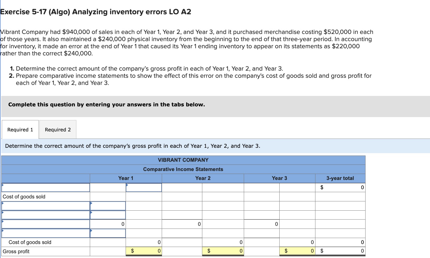Solved xercise 5-17 (Algo) Analyzing inventory errors LO A2 | Chegg.com