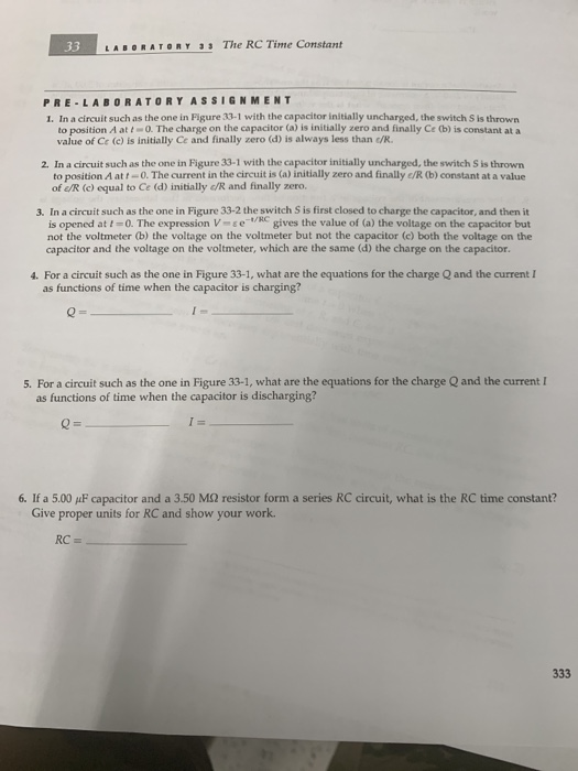 Solved L A B 0 R A T Y 3 3 The RC Time Constant | Chegg.com