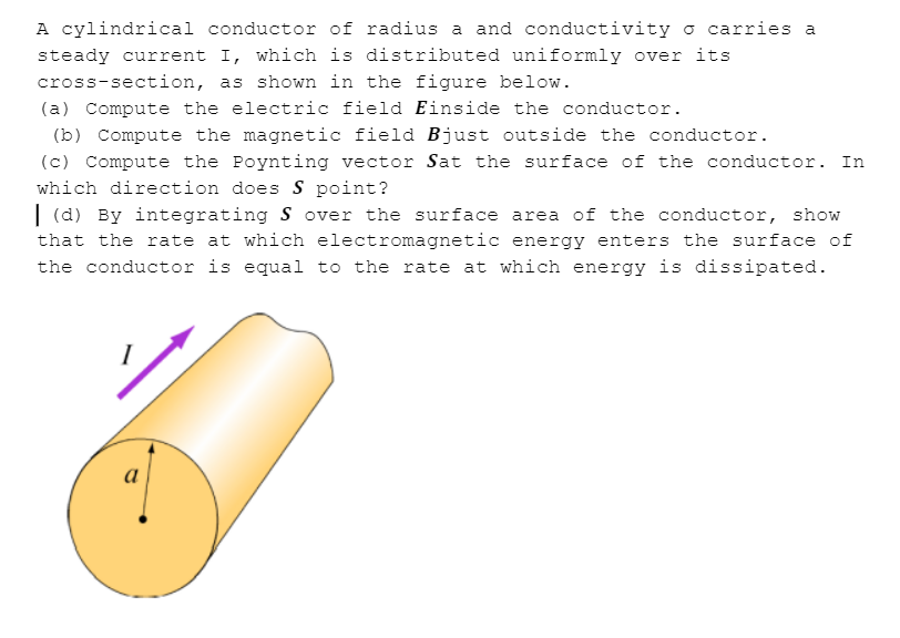 Solved A cylindrical conductor of radius a and conductivity | Chegg.com