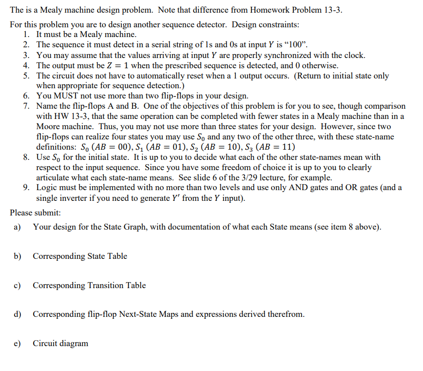 Solved The is a Mealy machine design problem. Note that | Chegg.com