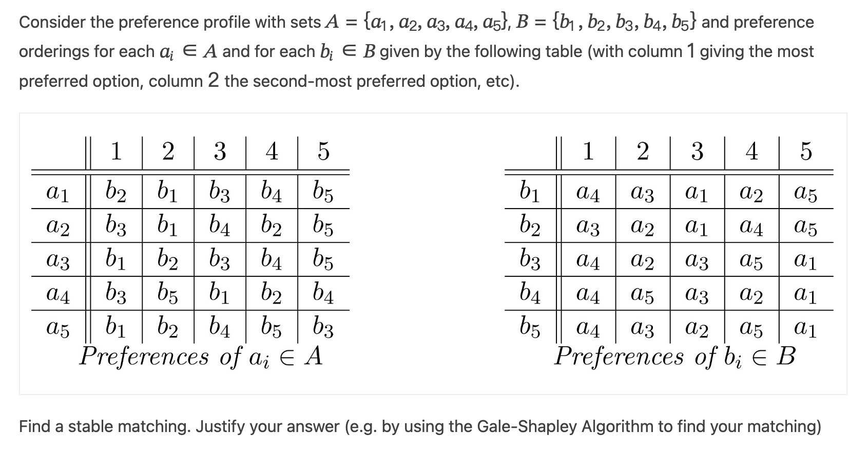 Consider the preference profile with sets | Chegg.com