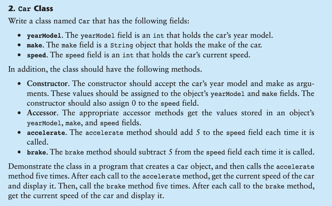 Solved . 2. Car Class Write a class named car that has the | Chegg.com