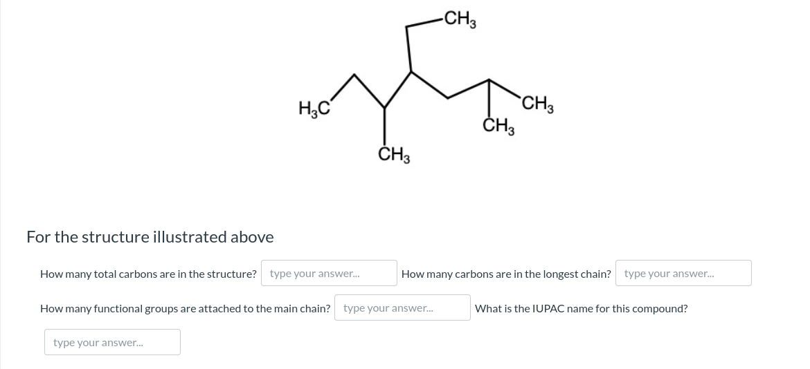 Solved -CH3 H,C CH3 CH3 CH3 For the structure illustrated | Chegg.com