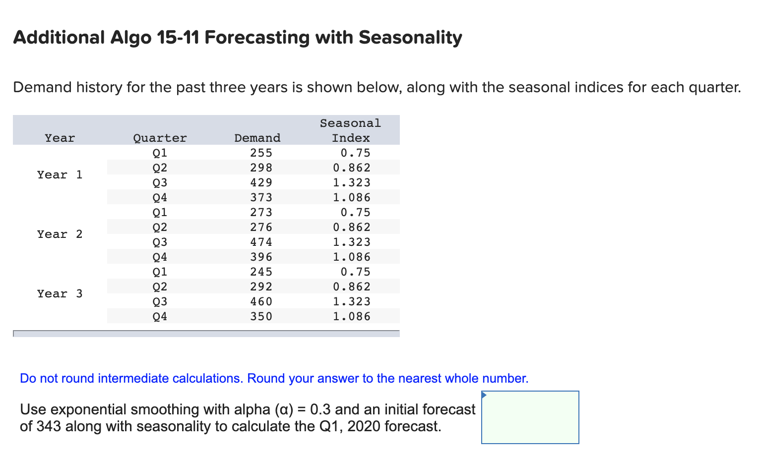 Additional Algo 15-11 Forecasting with Seasonality | Chegg.com