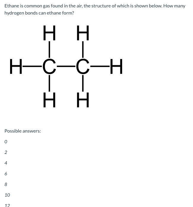 Solved Ethane is common gas found in the air, the structure | Chegg.com