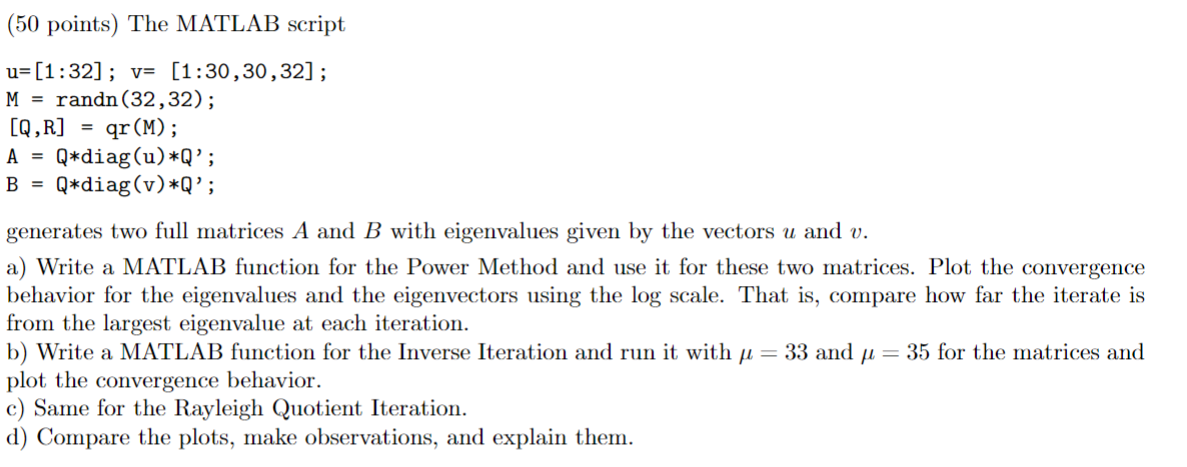 MATLAB multiple parts a through d Problem. Please | Chegg.com