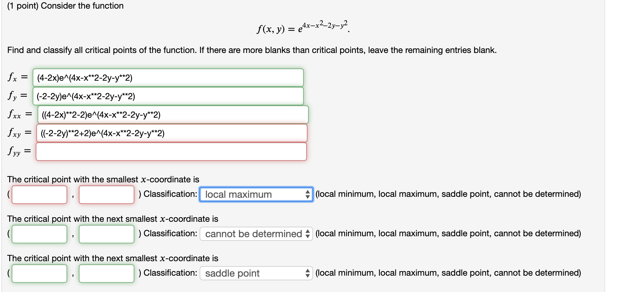 Solved (1 point) Consider the function f(x, y) = | Chegg.com