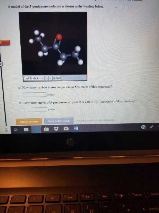Solved A model of the 3 pentanone molecule is shown in the | Chegg.com