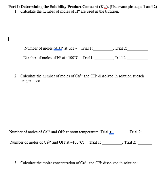 Solved Part I: Determining the Solubility Product Constant | Chegg.com