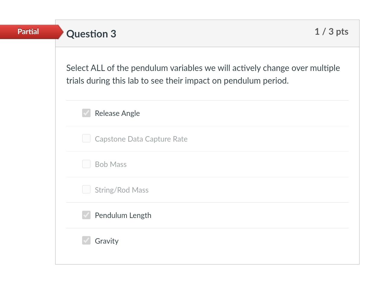 Select ALL of the pendulum variables we will actively | Chegg.com