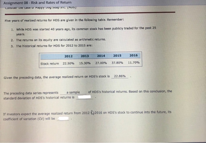 Solved Measuring standalone risk using realized data*please | Chegg.com