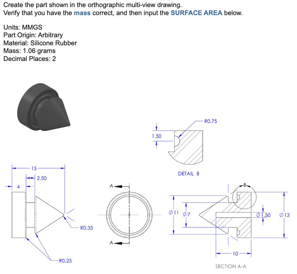 Solved Create the part shown in the orthographic multi-view | Chegg.com