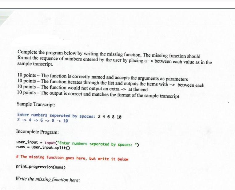 Solved Complete the program below by writing the missing | Chegg.com
