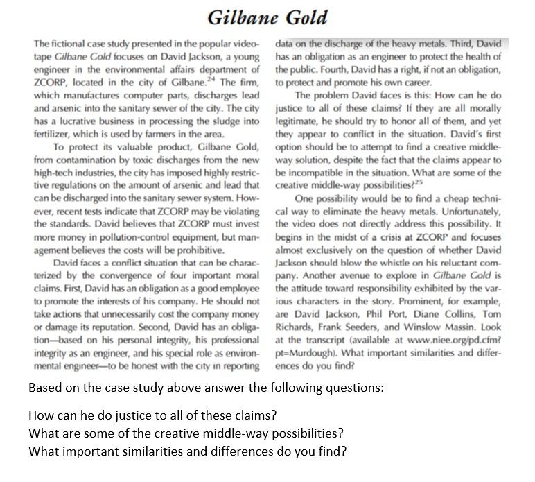 Gilbane Gold The fictional case study presented in | Chegg.com