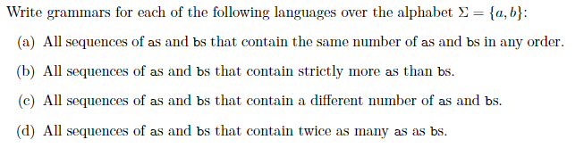 Solved Write grammars for each of the following languages | Chegg.com