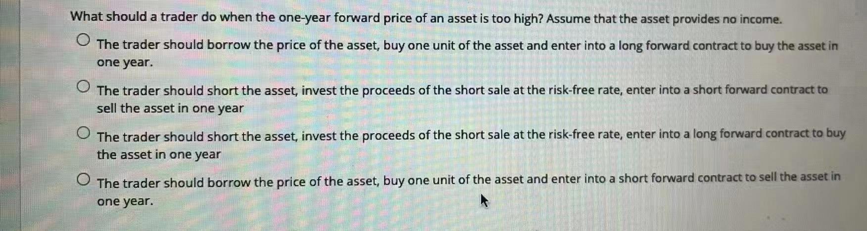 Solved What should a trader do when the one-year forward | Chegg.com