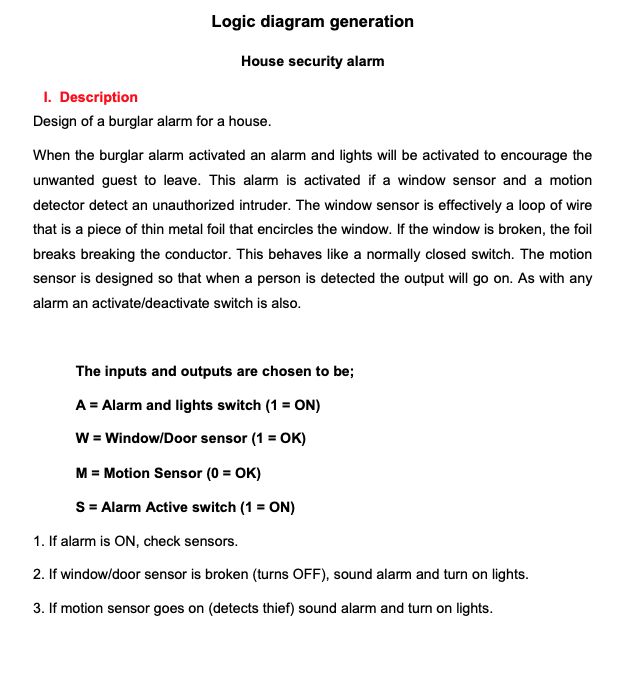 Solved Logic diagram generation House security alarm 1. | Chegg.com