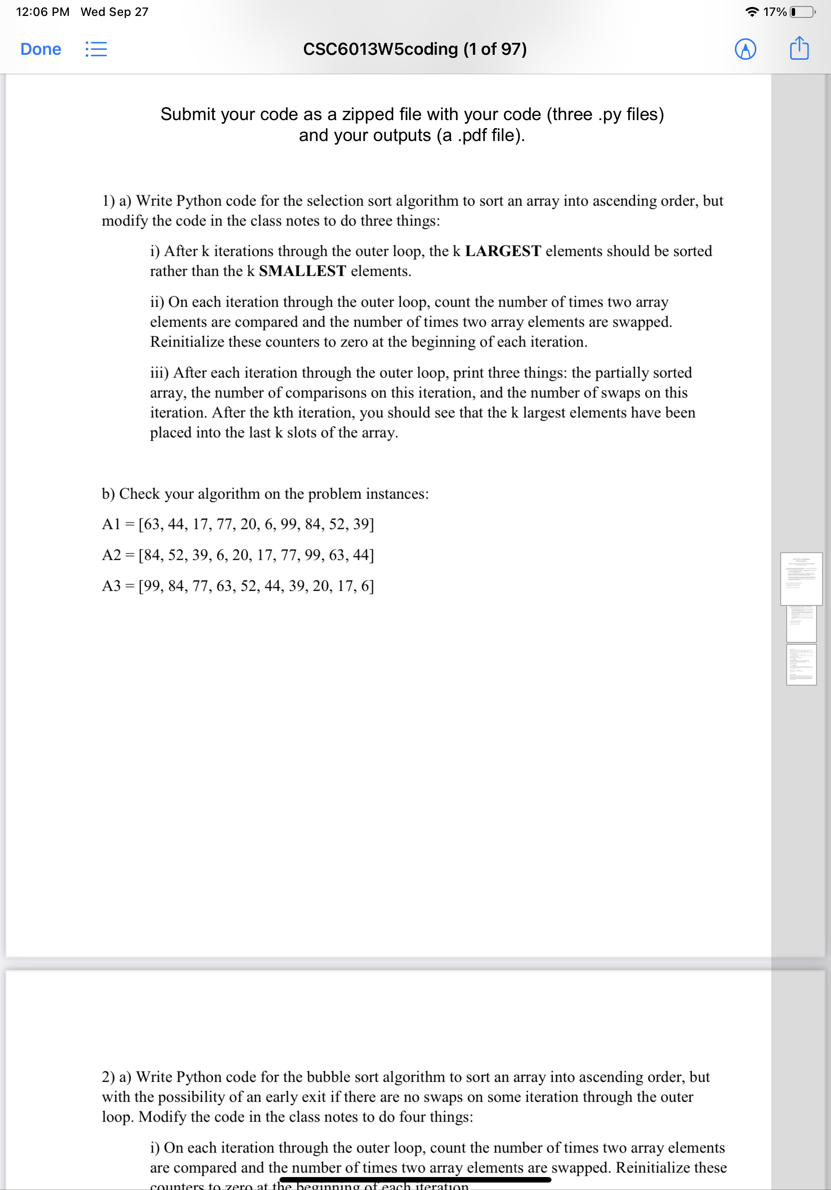 Solved 2) a) Write Python code for the bubble sort algorithm | Chegg.com