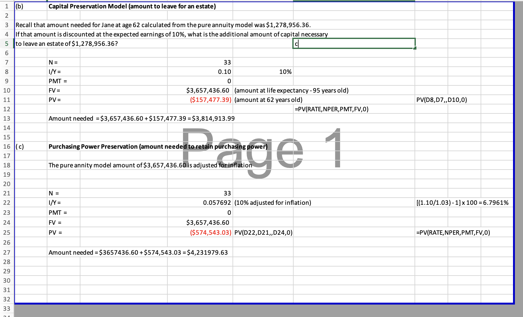 (b) Capital Preservation Model (amount to leave for | Chegg.com