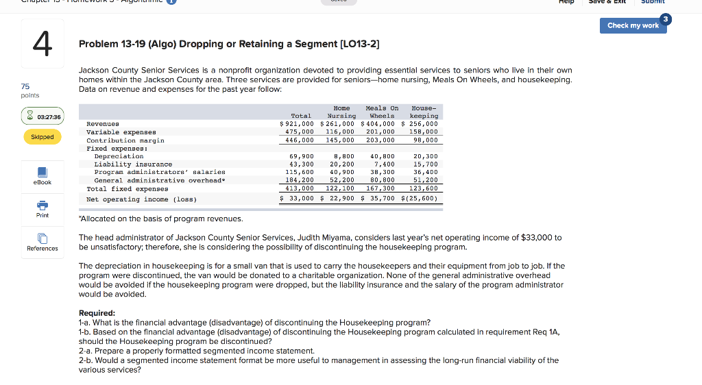 Solved Check my work 4 Problem 13-19 (Algo) Dropping or | Chegg.com