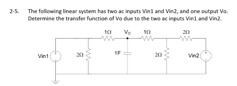 Solved 2-5. The following linear system has two ac inputs | Chegg.com