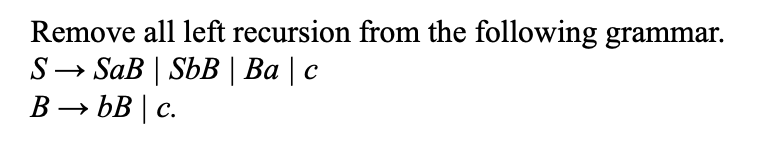 Solved Remove all left recursion from the following grammar. | Chegg.com