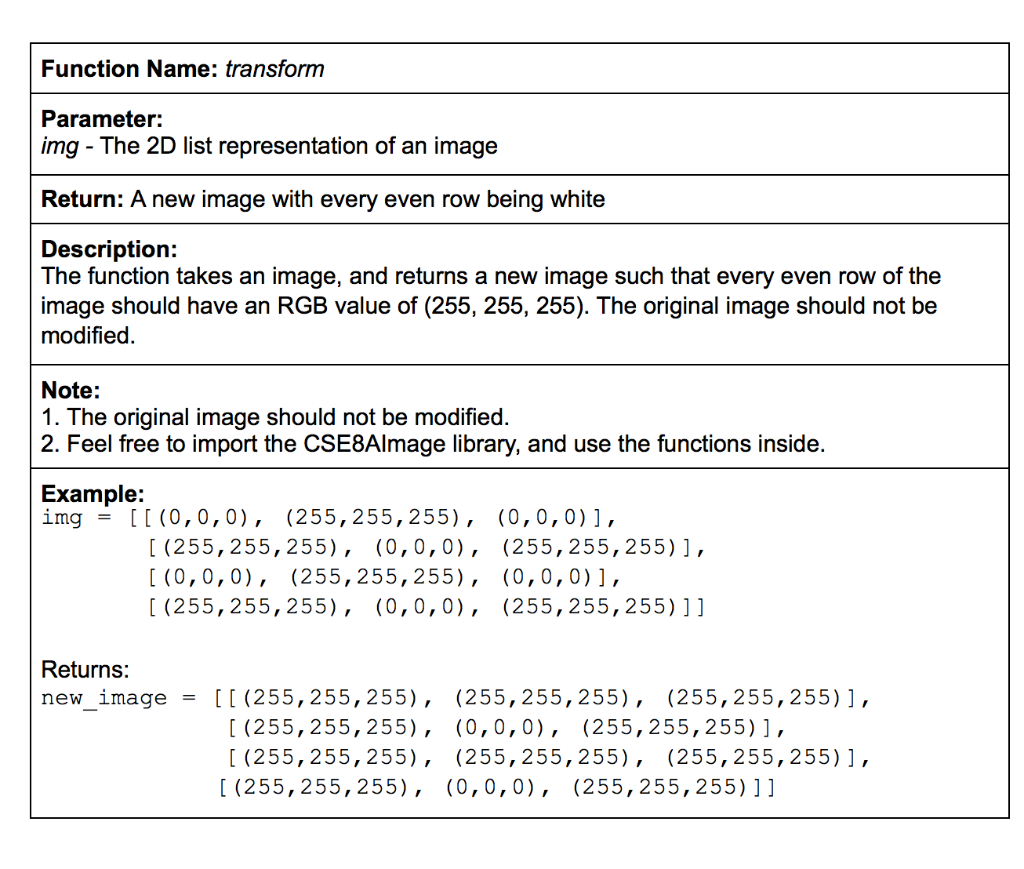 Solved write a function transform that takes an image | Chegg.com