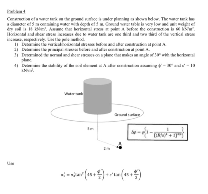 Solved Construction of a water tank on the ground surface is | Chegg.com