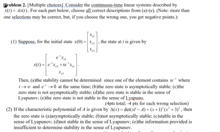 Solved Problem 2. [Multiple choices] Consider the | Chegg.com