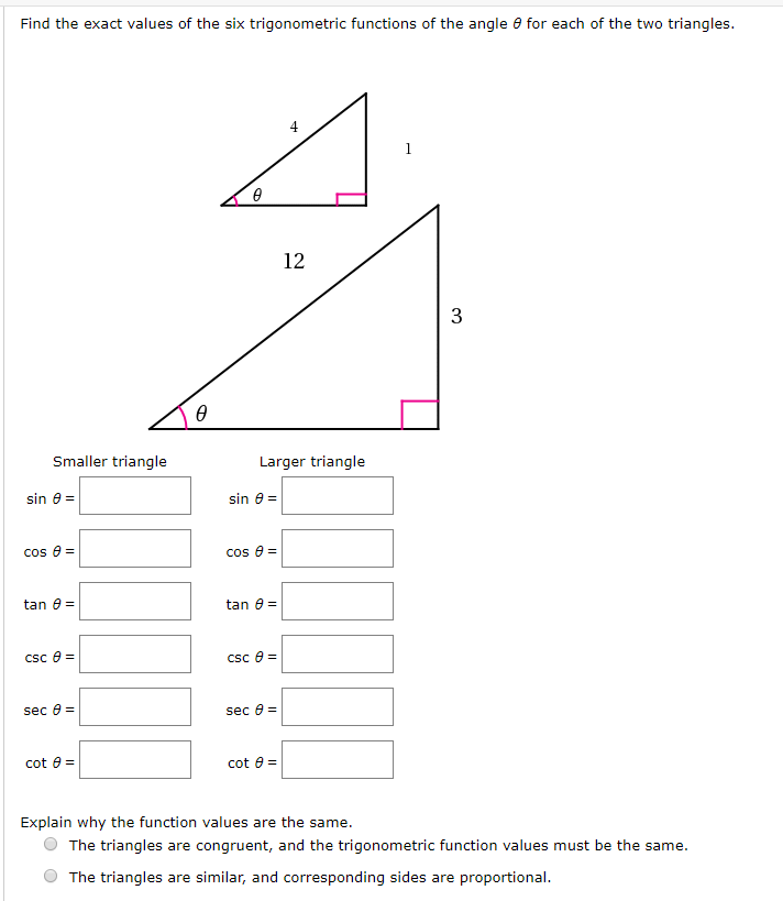 Solved Find the exact values of the six trigonometric | Chegg.com