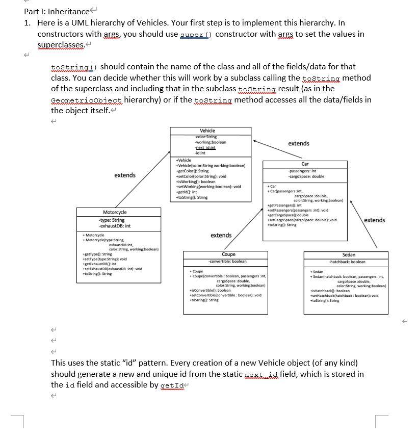 Solved Part I: Inheritance 1. Here is a UML hierarchy of | Chegg.com