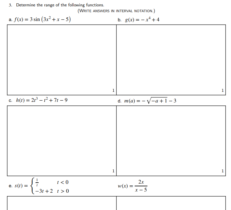 Solved 3. Determine the range of the following functions. | Chegg.com