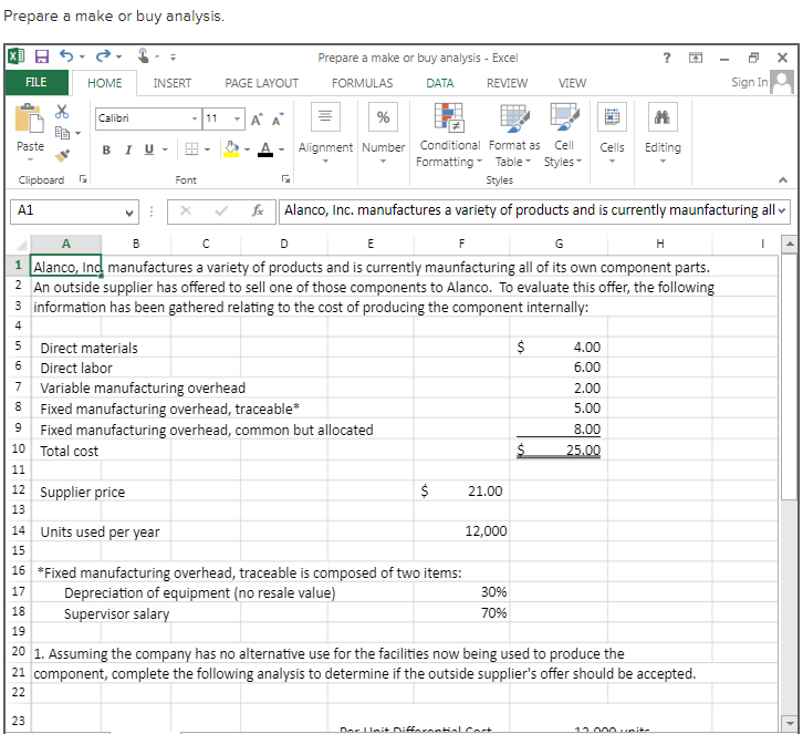 Solved Prepare a make or buy analysis. Prepare a make or buy | Chegg.com