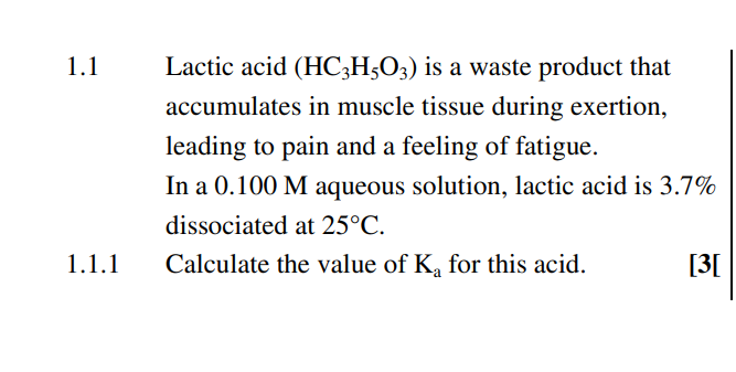 Solved 1.1 Lactic acid (HC3H5O3) is a waste product that | Chegg.com
