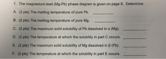 Solved 1. The magnesium-lead (Mg-Pb) phase diagram is given | Chegg.com