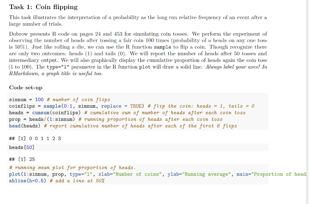 Solved Task 1: Coin flipping This task illustrates the | Chegg.com