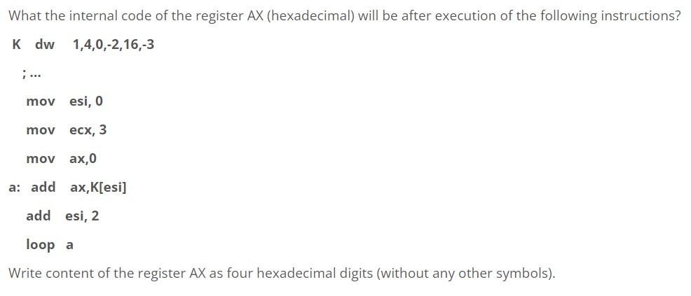 Solved What the internal code of the register AX | Chegg.com